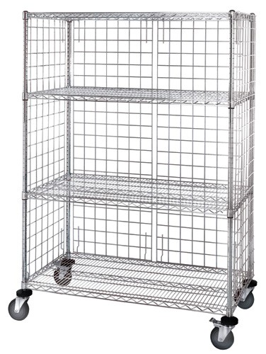 Chrome Wire Shelving Enclosure Linen Carts - M24C46E