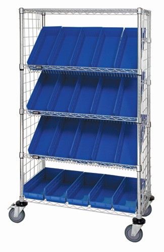 Chrome Slanted Wire Shelving Enclosure Cart - WRCSL5-63-1836EP-104