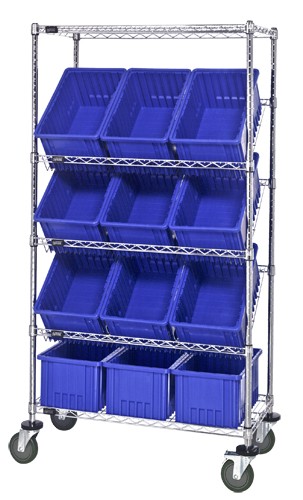 Slanted Chrome Wire Shelving Unit & Bins - WRS-5-92080 - 18 x 36 x 63