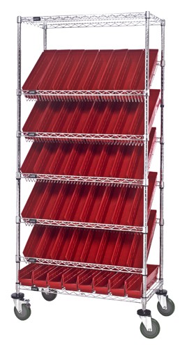 Mobile Slanted Chrome Wire Shelving Unit with Bins - MWRS-7-103