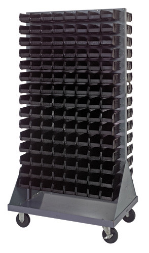 Mobile Double Sided Louvered Panel Rack with Bins - QMD-36H-220