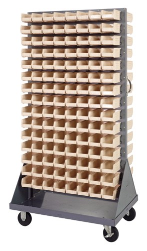 Mobile Double Sided Louvered Panel Rack with Bins - QMD-36H-220