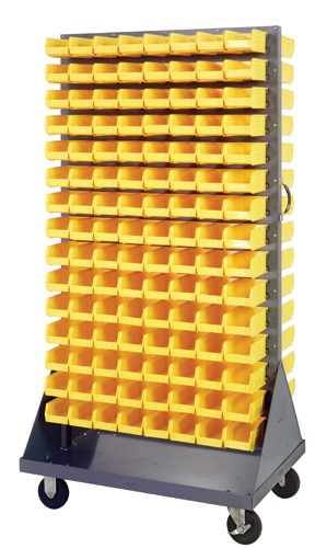 Mobile Double Sided Louvered Panel Rack with Bins - QMD-36H-220