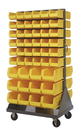 Mobile Double Sided Louvered Panel Rack with Bins - QMD-36H-230240