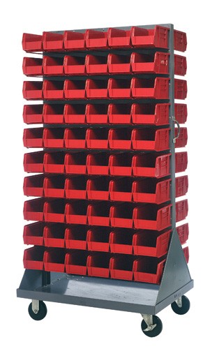 Mobile Double Sided Louvered Panel Rack with Bins - QMD-36H-230