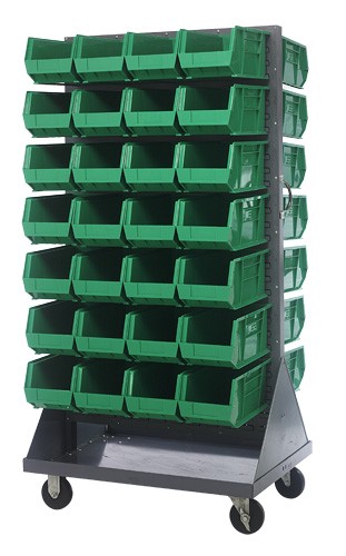 Mobile Double Sided Louvered Panel Rack with Bins - QMD-36H-240