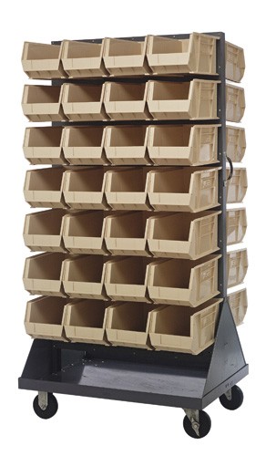 Mobile Double Sided Louvered Panel Rack with Bins - QMD-36H-240