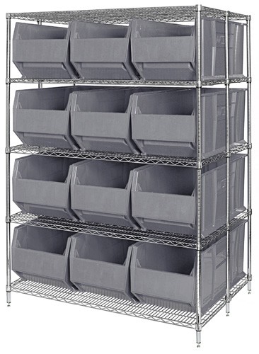 Chrome Wire Shelving Plastic Rack Container System - WRA86-2154C-166