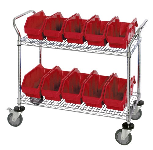 Chrome Wire Shelving Utility Cart with Plastic Bins - WRC2-1836-1265