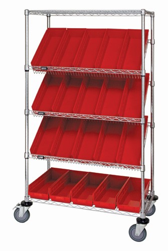 Chrome Wire Shelving Slanted Shelf Cart - WRCSL5-63-1836-104 -18x36x69