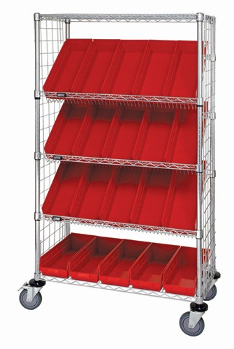 Chrome Slanted Wire Shelving Enclosure Cart - WRCSL5-63-1836EP-104