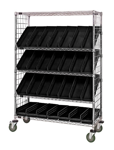 Chrome Slanted Wire Shelving Enclosure Cart - WRCSL5-63-2448EP-106
