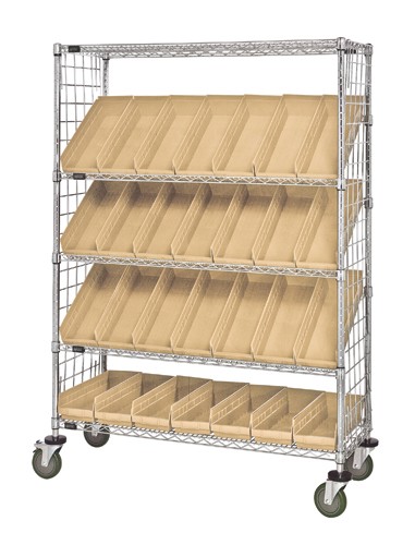 Chrome Slanted Wire Shelving Enclosure Cart - WRCSL5-63-2448EP-106