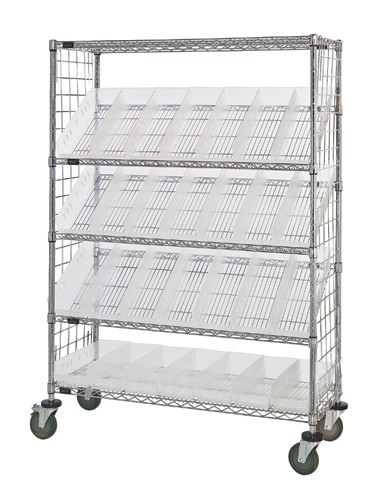 Chrome Slanted Wire Shelving Enclosure Cart - WRCSL5-63-2448EP-106