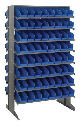 Double Sided Sloped Pick Rack Shelving with Plastic Bins - QPRD-101