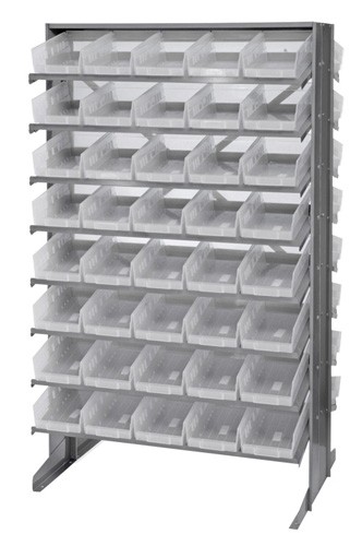 Double Sided Sloped Pick Rack Shelving with Plastic Bins - QPRD-102CL