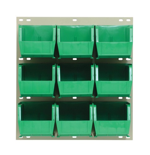 Wall Mount Louvered Panel with Hanging Plastic Bins - QLP-1819BG-230-9