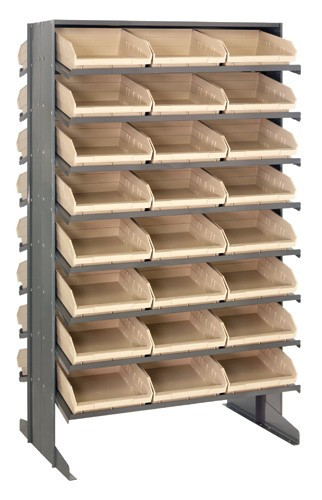 Double Sided Sloped Pick Rack Shelving with Plastic Bins - QPRD-109