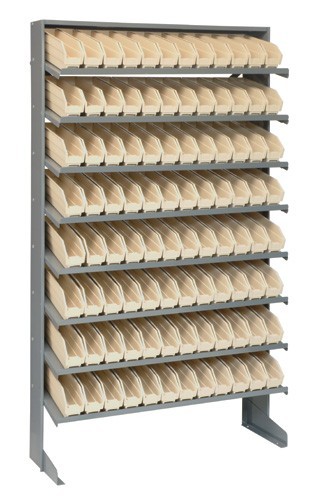 Single Sided Sloped Pick Rack Shelving with Plastic Bins - QPRS-100