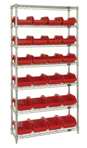 Chrome Wire Shelving with Double Sided Access Plastic Bin - W7-12-24
