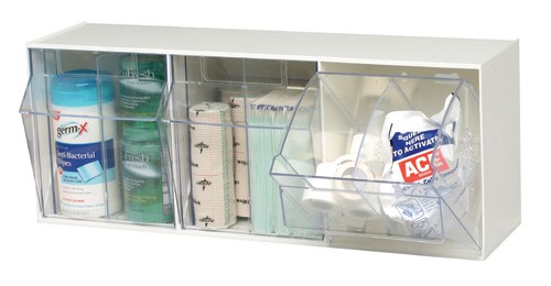 Clear Tip Out Bin 3 Tilt Compartment Medical Supply Organizer - QTB303