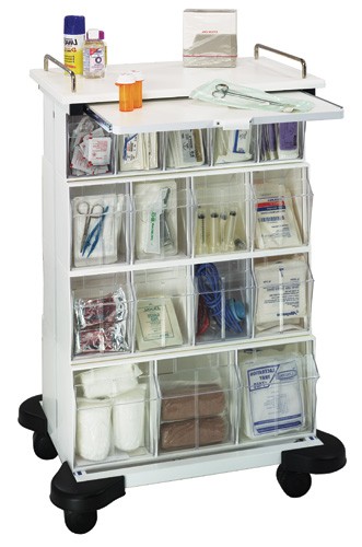 Clear Tip Out Tilt Compartment Bin Medical Supply Cart - TBC-32WT