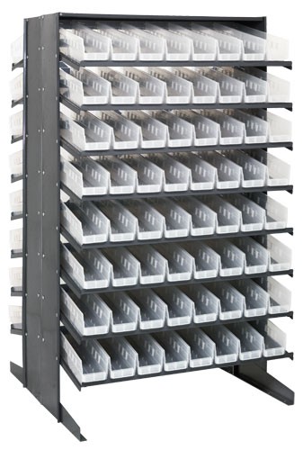 Double Sided Sloped Pick Rack Shelving with Plastic Bins - QPRD-103CL