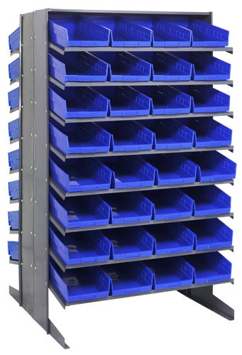 Double Sided Sloped Pick Rack Shelving with Plastic Bins - QPRD-108