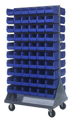 Mobile Double Sided Louvered Panel Rack with Bins - QMD-36H-230