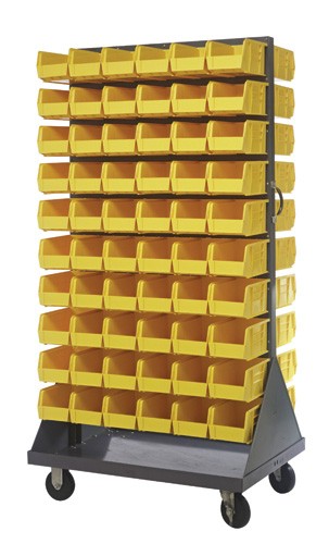 Mobile Double Sided Louvered Panel Rack with Bins - QMD-36H-230