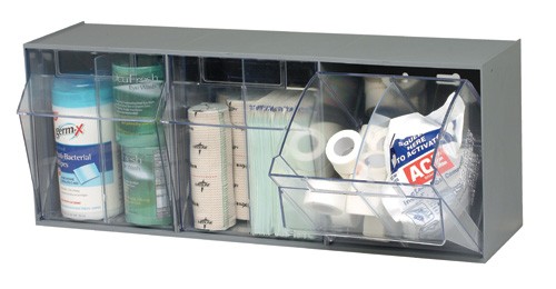 Clear Tip Out Bin 3 Tilt Compartment Medical Supply Organizer - QTB303