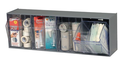 Clear Tip Out Bin 4 Tilt Compartment Medical Supply Organizer - QTB304