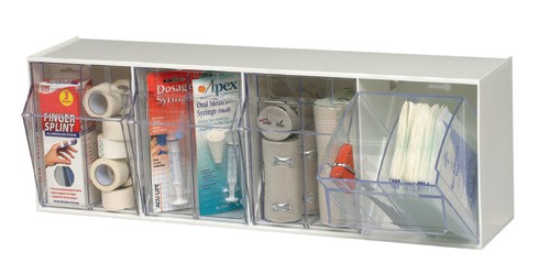 Clear Tip Out Bin 4 Tilt Compartment Medical Supply Organizer - QTB304