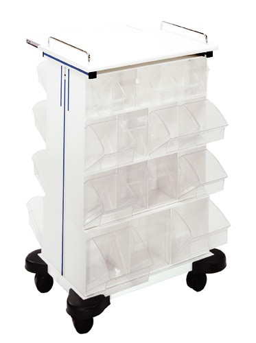 Clear Tip Out Tilt Compartment Bin Medical Supply Cart - TBC-32WT