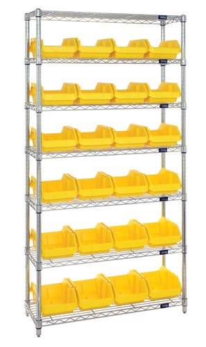 Double Sided Central Supply Wire Shelving & Plastic Bins - W7-12-24