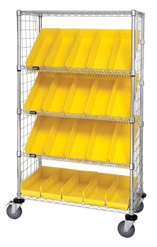 Sloped Wire Shelving Bins Enclosed Suture Cart - WRCSL5-63-1836EP-104