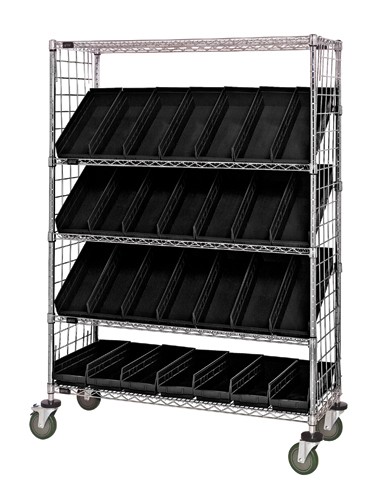 Sloped Wire Shelving Bins Enclosed Suture Cart - WRCSL5-63-1848EP-104