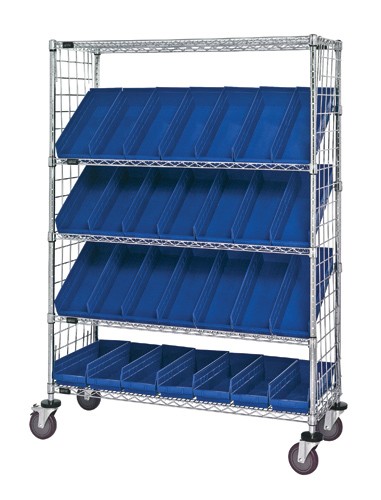 Sloped Wire Shelving Bins Enclosed Suture Cart - WRCSL5-63-1848EP-104