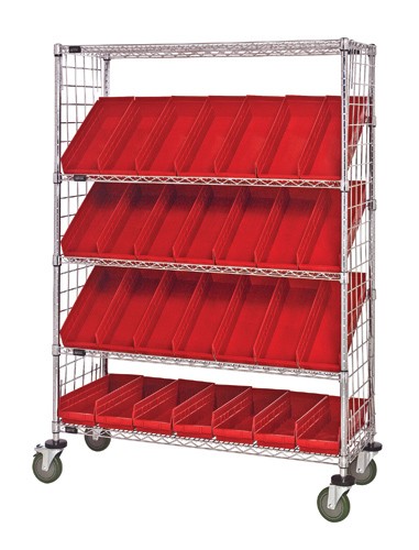 Sloped Wire Shelving Bins Enclosed Suture Cart - WRCSL5-63-1848EP-104