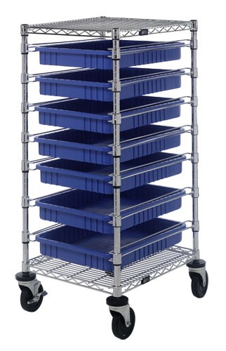 Chrome Wire Shelving Bin Transport Cart - BC212439M2